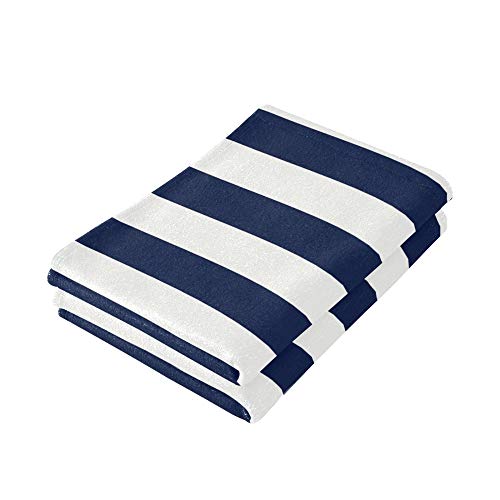 KLL Bathroom Hand Towels Set of 2 Navy Blue and White Stripes 14 x 28 Inches Soft Quality Decorative Bathroom Towel for Hand, Face, Hair, Tea, Dishcloth, Kitchen and Bath