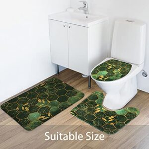 MitoVilla 4 Pcs Emerald Green Bathroom Sets with Shower Curtain and Rugs and Accessories, Modern Green Marble Bathroom Shower Curtain Sets with Rugs, Geometric Hunter Green Bathroom Decor Sets