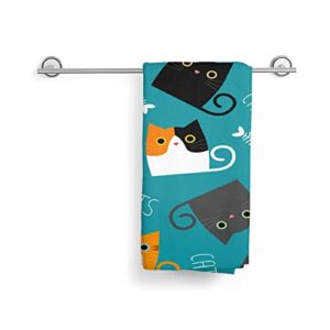 Perinsto Funny Cats Hand Towel Cute Cartoon Design Decorative Fingertip Towels Multipurpose for Bathroom Kitchen Gym and Spa, 27.5" X 15.7"