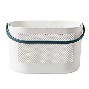 plastic bathroom storage basket with handle, for storing bathroom body wash, shampoo, conditioner, lotion (blue large)