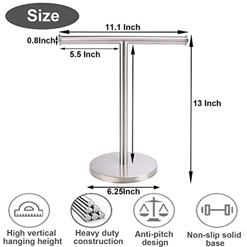 TocTen Hand Towel Holder Stand, T-Shape Hand Towel Rack for Bathroom Vanity Countertop, SUS 304 Stainless Steel Bath Towel Bar Stand with Heavy Duty Base (Brushed Nickel)