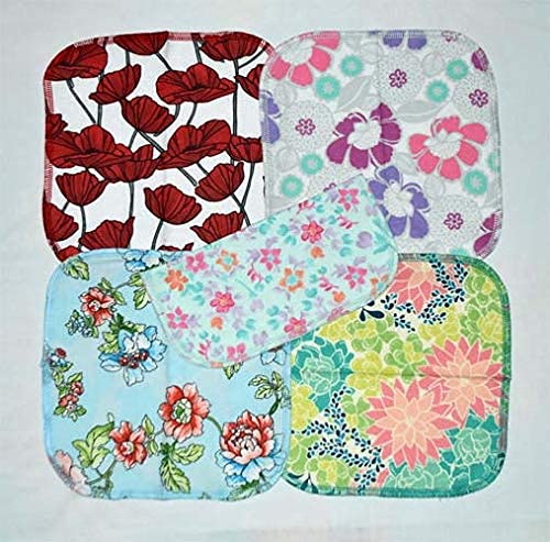 1 Ply Printed Flannel Little Wipes 8x8 Inches Set of 5 Flower Splash