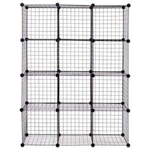 nafort 12-cube metal grid storage rack, stackable free standing storage organizer, diy cabinet bookshelf, easy to assemble, 56” l x 14” w x 56” h(black)