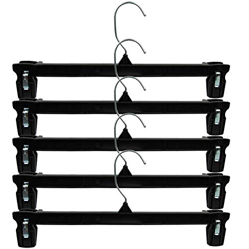 Hangon Recycled Plastic with Ridged Clips Pants Hangers, 12 Inch, Black, 10 Pack