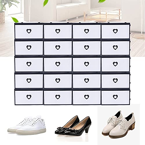 20 PCS Shoe Storage Boxes,Stackable Shoe Organizer with Lid,Clear Plastic Stackable Collapsible Shoe Organizer for Dining Room,Garden,Bedroom,12*8*5in