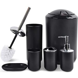 cerbior bathroom accessories set 6 piece bath ensemble includes soap dispenser, toothbrush holder, toothbrush cup, soap dish for decorative countertop and housewarming gift, black