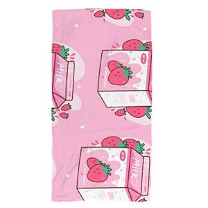 kuizee microfiber hand towel face towels carton of strawberry milk kawaii anime cartoon pink absorbent ultra soft stylish bathroom 30x15 inch