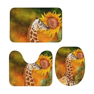 Danlim Anti Slip Bathroom Non Slip Rugs, Luxurious Super Soft Flannel Anti Slip Mat 3 Pieces/Set,Super Absorbent,Machine Washable Giraffe and Sunflower