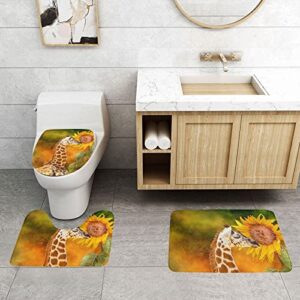 Danlim Anti Slip Bathroom Non Slip Rugs, Luxurious Super Soft Flannel Anti Slip Mat 3 Pieces/Set,Super Absorbent,Machine Washable Giraffe and Sunflower