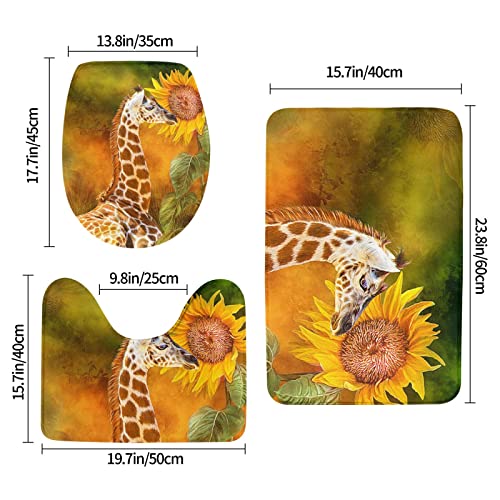 Danlim Anti Slip Bathroom Non Slip Rugs, Luxurious Super Soft Flannel Anti Slip Mat 3 Pieces/Set,Super Absorbent,Machine Washable Giraffe and Sunflower