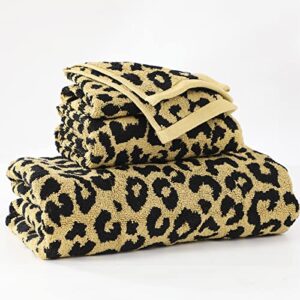 luxury leopard bath towel sets for women girls yellow black large ultra soft 100% cotton 1 bath towels sheets 1 hand towels 1 washcloths highly absorbent for adults women face body (yellow)