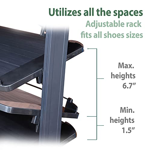 360 degree rotating shoe rack for any tall or short cabinet deeper than 15" (12 Layers, Black Gray)