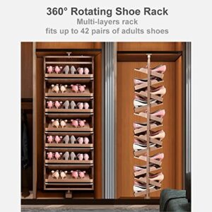 360 degree rotating shoe rack for any tall or short cabinet deeper than 15" (12 Layers, Black Gray)