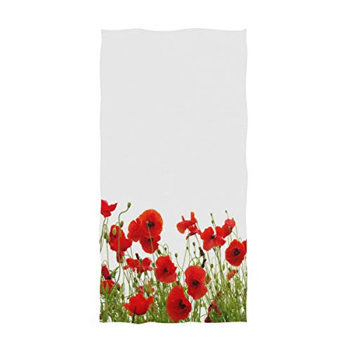 Naanle 3D Beautiful Red Poppy Flowers Soft Large Hand Towels Multipurpose for Bathroom, Hotel, Gym and Spa (16" x 30")