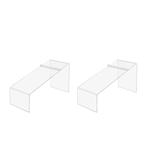 2 Pack Acrylic Shoe Display Stand Clear Premium Lucite 4"W x 5"H Slanted Footwear Showcase Riser with Heel Stop for Retail Shops and Clothing Stores by Marketing Holders