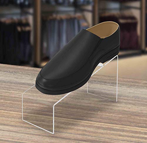 2 Pack Acrylic Shoe Display Stand Clear Premium Lucite 4"W x 5"H Slanted Footwear Showcase Riser with Heel Stop for Retail Shops and Clothing Stores by Marketing Holders