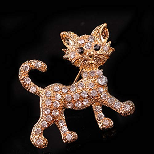 Iumer Rhinestone Cat Brooch Women Vintage Minimalist Animal Party Wedding Pin,Gold