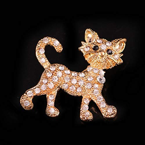 Iumer Rhinestone Cat Brooch Women Vintage Minimalist Animal Party Wedding Pin,Gold