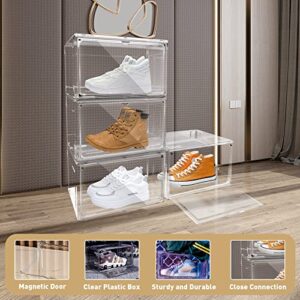 Large Sturdy 12 Pack Shoe Storage Box, Clear Plastic Stackable Shoe Organizer with Magnetic Door for Sneakers Display, Space Saving Closet Container for Entryways and Under beds, Fits US Size 14