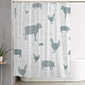 LOKMU 4 Pcs Shower Curtain Sets with Non-Slip Rugs, Toilet Lid Cover and Bath Mat,Modern Farmhouse Cow Chicken and Pig Blue Waterproof Shower Curtain with 12 Hooks, Bathroom Decor Sets, 72" x 72"