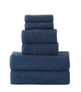 essell 6 piece soft & strong towel set, 100% cotton | popcorn textured weave, 680 gsm | highly absorbent & quick dry | home, hotel & spa towels for bathroom & sports | ultra soft & durable - navy blue