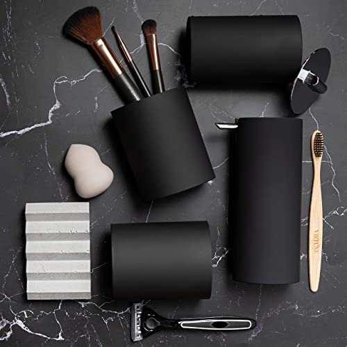 Sleek Matte Black Bathroom Accessory Set 4 Pcs Complete Bathroom Set Modern Bathroom Decor Bathroom Organizer Accesorios para baños Toothbrush Holder Soap Dispenser Set Home Decor Clearance