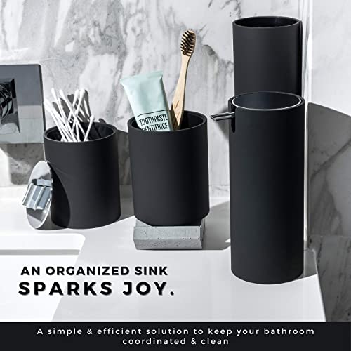 Sleek Matte Black Bathroom Accessory Set 4 Pcs Complete Bathroom Set Modern Bathroom Decor Bathroom Organizer Accesorios para baños Toothbrush Holder Soap Dispenser Set Home Decor Clearance