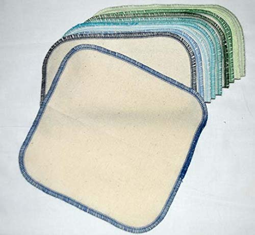 1 Ply Organic Flannel Baby Wipes 8x8 Inches Set of 10 Blues and Greens