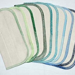 1 Ply Organic Flannel Baby Wipes 8x8 Inches Set of 10 Blues and Greens