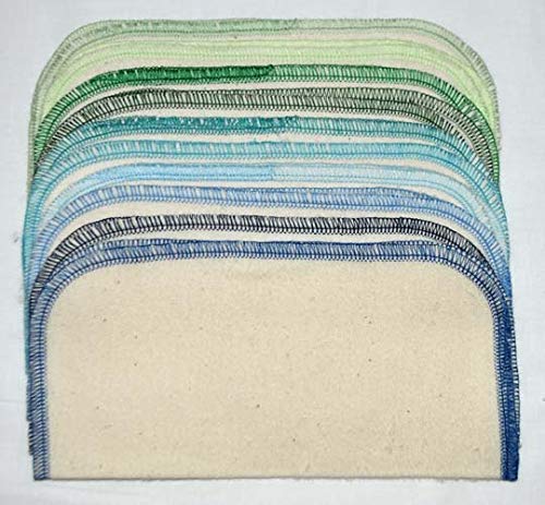 1 Ply Organic Flannel Baby Wipes 8x8 Inches Set of 10 Blues and Greens