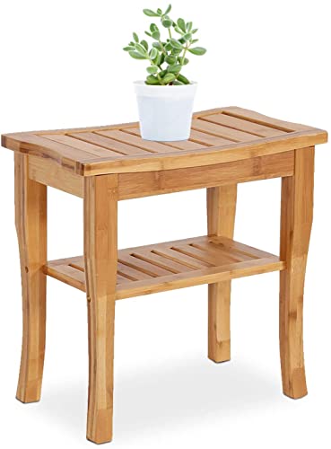 Sangsan Bamboo Shower Stool Shower Bench - Shower Bath Seat 2-Tier Spa Stool Foot Rest with Storage Shelf and Non-Slip Feet, Organizer for Bathroom Indoor & Outdoor, Natural