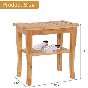 Sangsan Bamboo Shower Stool Shower Bench - Shower Bath Seat 2-Tier Spa Stool Foot Rest with Storage Shelf and Non-Slip Feet, Organizer for Bathroom Indoor & Outdoor, Natural