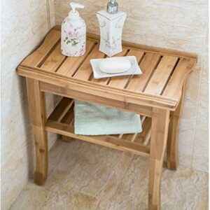 Sangsan Bamboo Shower Stool Shower Bench - Shower Bath Seat 2-Tier Spa Stool Foot Rest with Storage Shelf and Non-Slip Feet, Organizer for Bathroom Indoor & Outdoor, Natural