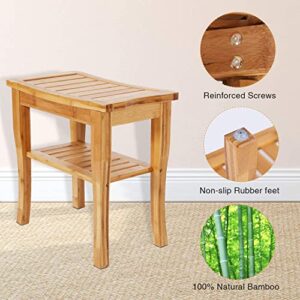 Sangsan Bamboo Shower Stool Shower Bench - Shower Bath Seat 2-Tier Spa Stool Foot Rest with Storage Shelf and Non-Slip Feet, Organizer for Bathroom Indoor & Outdoor, Natural