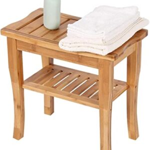 Sangsan Bamboo Shower Stool Shower Bench - Shower Bath Seat 2-Tier Spa Stool Foot Rest with Storage Shelf and Non-Slip Feet, Organizer for Bathroom Indoor & Outdoor, Natural