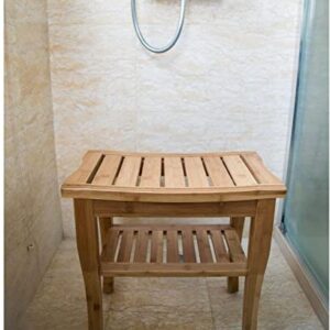 Sangsan Bamboo Shower Stool Shower Bench - Shower Bath Seat 2-Tier Spa Stool Foot Rest with Storage Shelf and Non-Slip Feet, Organizer for Bathroom Indoor & Outdoor, Natural