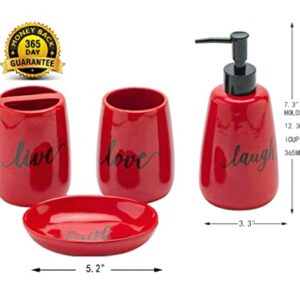 Bathroom accesory Set 4pc,Toothbrush Holder soap Dispenser soap Dish Tumble Cup for Bathroom Decor and Gift (Navy) (RED)