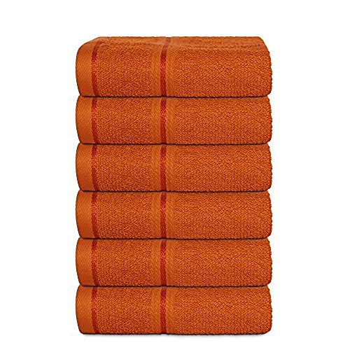 HURBANE HOME Hand Washcloth Sets - Super Soft Highly Absorbent Towel - 100% Cotton Lightweight Washcloths - Extra Durability and Soft Texture - 6-Pack (12" x 12") - Orange