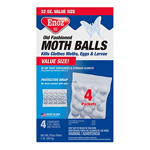 Enoz Old Fashioned Moth Balls, Kills Clothes Moths, Covered in Protective Wrap, Uses Active Ingredients, 32 oz