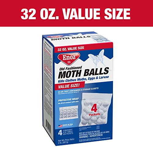 Enoz Old Fashioned Moth Balls, Kills Clothes Moths, Covered in Protective Wrap, Uses Active Ingredients, 32 oz