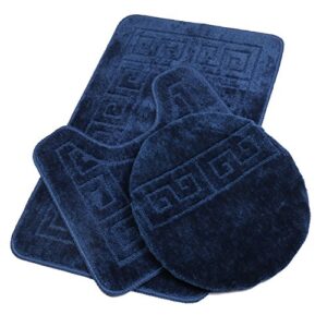 pauwer bathroom rugs sets 3 piece with toilet cover, bath mats for bathroom non slip, u-shaped contour toilet mat, absorbent bath mat set, machine washable bath rugs for bathroom floor, navy