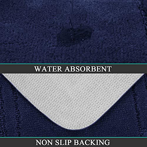 Pauwer Bathroom Rugs Sets 3 Piece with Toilet Cover, Bath Mats for Bathroom Non Slip, U-Shaped Contour Toilet Mat, Absorbent Bath Mat Set, Machine Washable Bath Rugs for Bathroom Floor, Navy