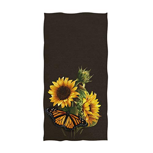 ZzWwR Chic Beautiful Sunflower Butterfly Print Soft Highly Absorbent Guest Large Home Decorative Hand Towels Multipurpose for Bathroom, Hotel, Gym and Spa (16 x 30,Black)