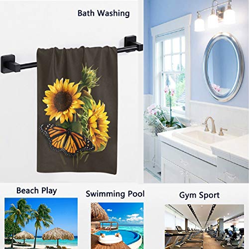 ZzWwR Chic Beautiful Sunflower Butterfly Print Soft Highly Absorbent Guest Large Home Decorative Hand Towels Multipurpose for Bathroom, Hotel, Gym and Spa (16 x 30,Black)