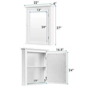 Tangkula Bathroom Cabinet with Mirror, Mirrored Wall-Mounted Storage Medicine Cabinet with Single Door & Adjustable Shelf in 5 Positions, Multipurpose Wall Cabinet for Bathroom Vestibule (White)