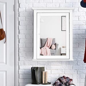 Tangkula Bathroom Cabinet with Mirror, Mirrored Wall-Mounted Storage Medicine Cabinet with Single Door & Adjustable Shelf in 5 Positions, Multipurpose Wall Cabinet for Bathroom Vestibule (White)