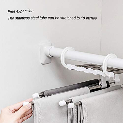 HEEYO Space-Saving Five-in-one Pants Rack Non-Slip Pants Storage Bag for Pants, Jeans, Scarves, Clothing (White)