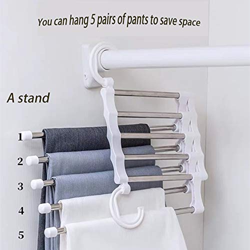 HEEYO Space-Saving Five-in-one Pants Rack Non-Slip Pants Storage Bag for Pants, Jeans, Scarves, Clothing (White)