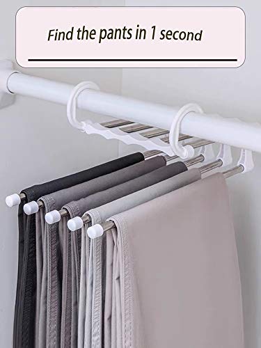 HEEYO Space-Saving Five-in-one Pants Rack Non-Slip Pants Storage Bag for Pants, Jeans, Scarves, Clothing (White)