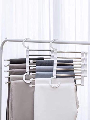 HEEYO Space-Saving Five-in-one Pants Rack Non-Slip Pants Storage Bag for Pants, Jeans, Scarves, Clothing (White)